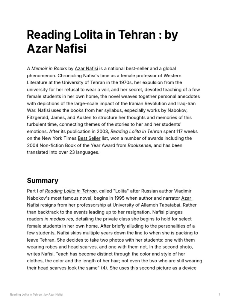 Memoir of Literature in Tehran | PDF | Lolita