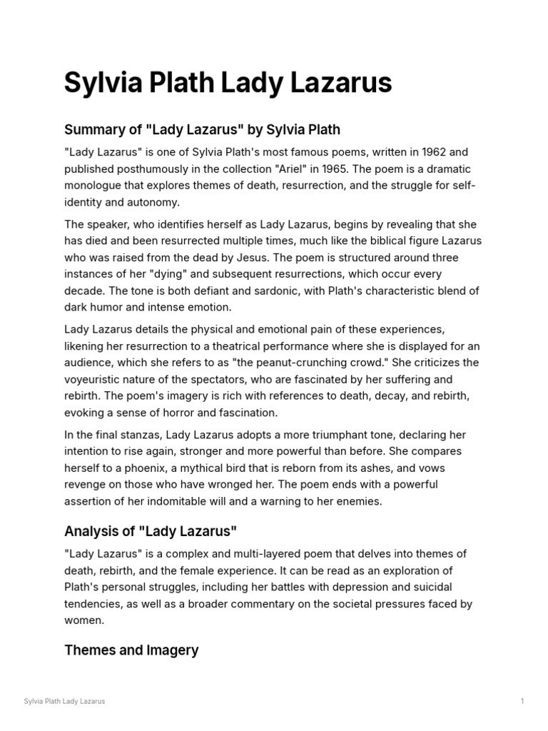 Sylvia Plath Lady Lazarus | PDF