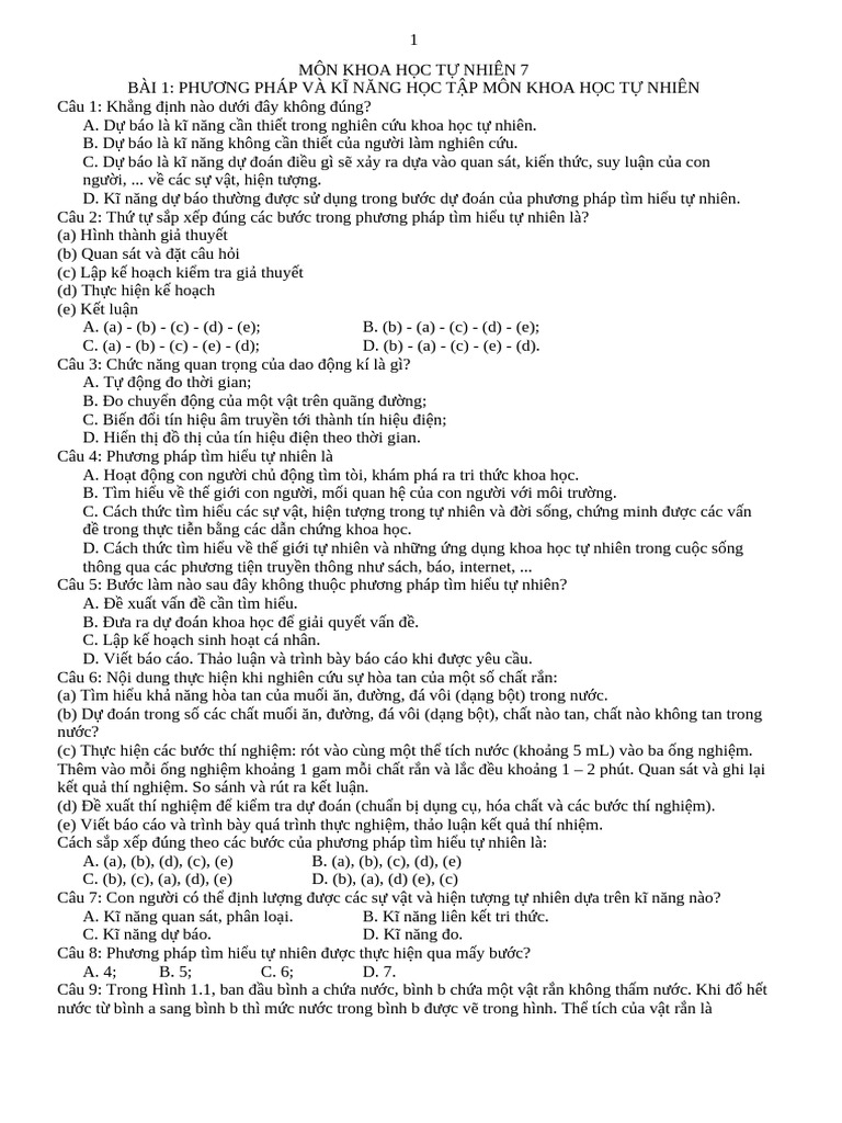 BÀI TẬP TRẮC NGHIỆM KHTN 7 - KNTT | PDF