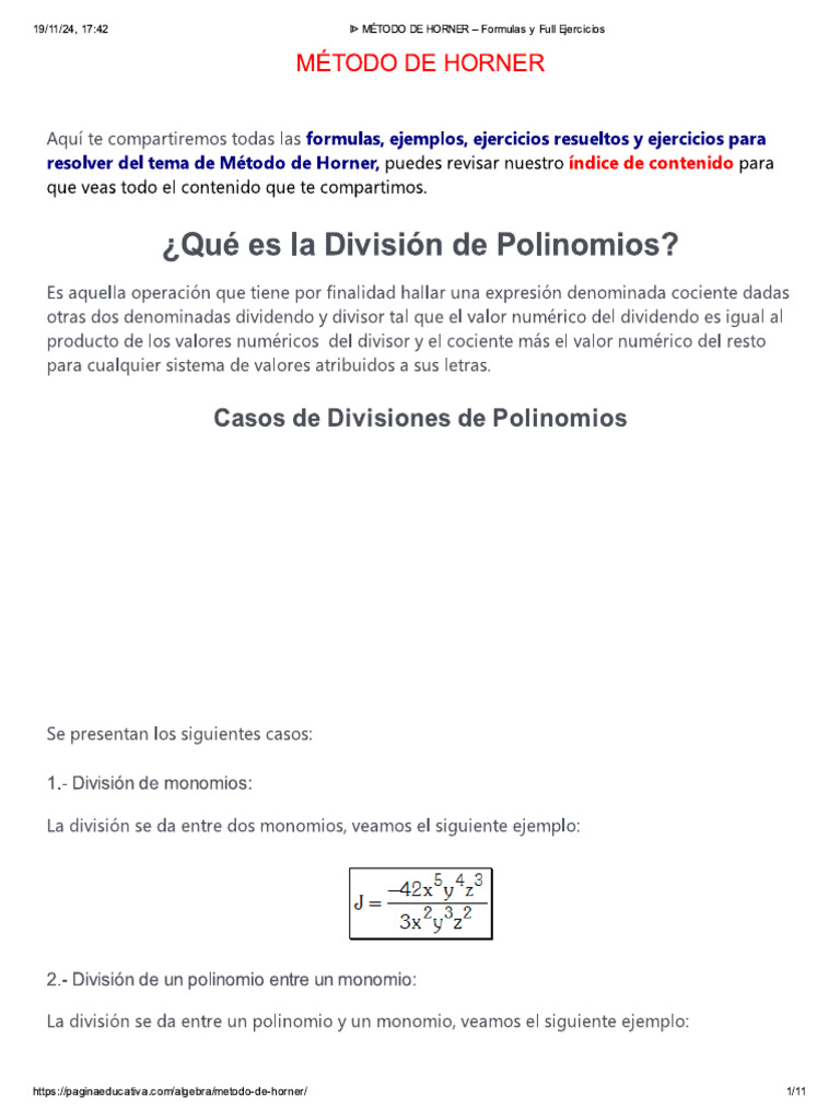 ᐈ MÉTODO DE HORNER – Formulas y Full Ejercicios | PDF