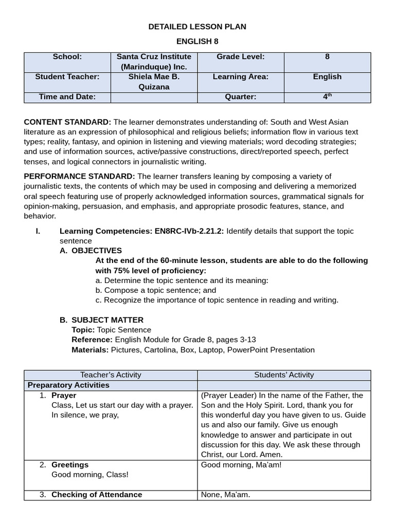 DETAILED-LESSON-PLAN | PDF | Human Communication | Cognition