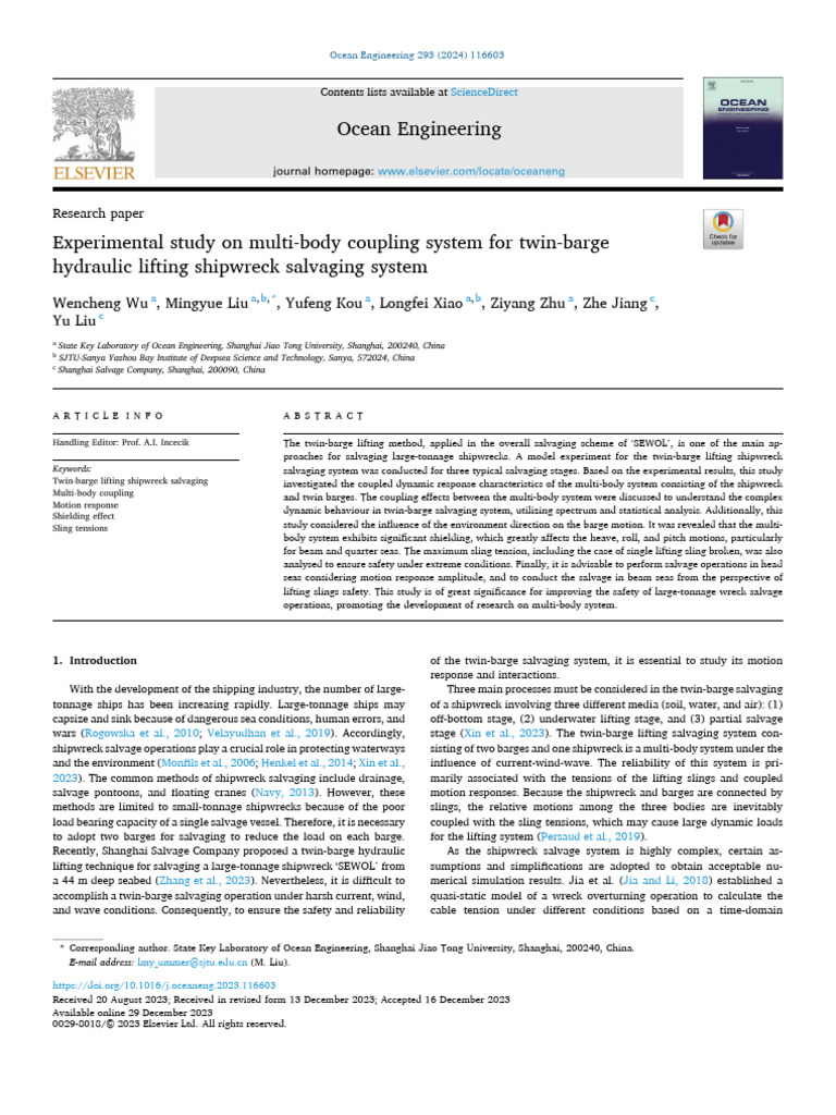 Experimental Study On Multi-Body Coupling System For Twin-Barge ...