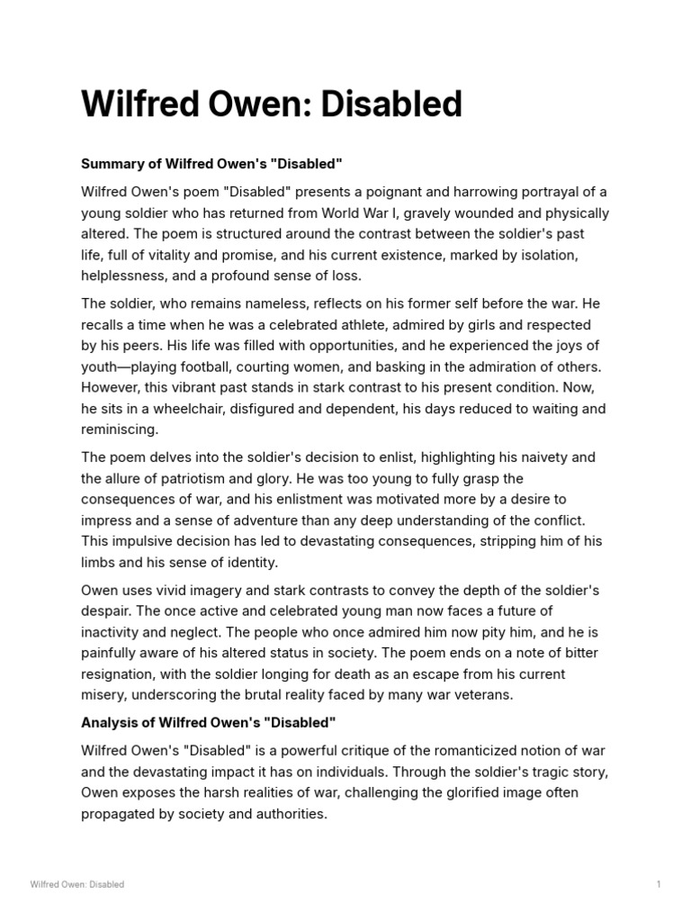 Wilfred Owen Disabled | PDF