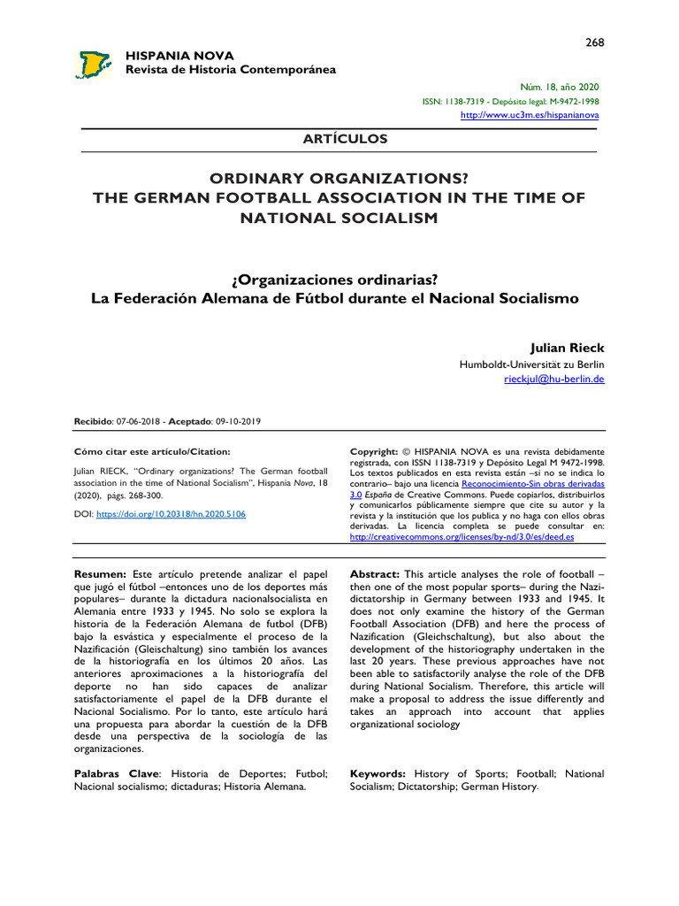 Ordinary Organizations. The German Football Association in The Time of ...
