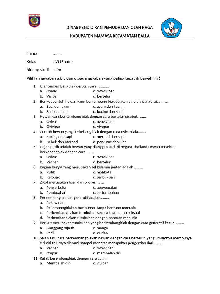 SOAL IPA BHS INDONESIA MTK | PDF