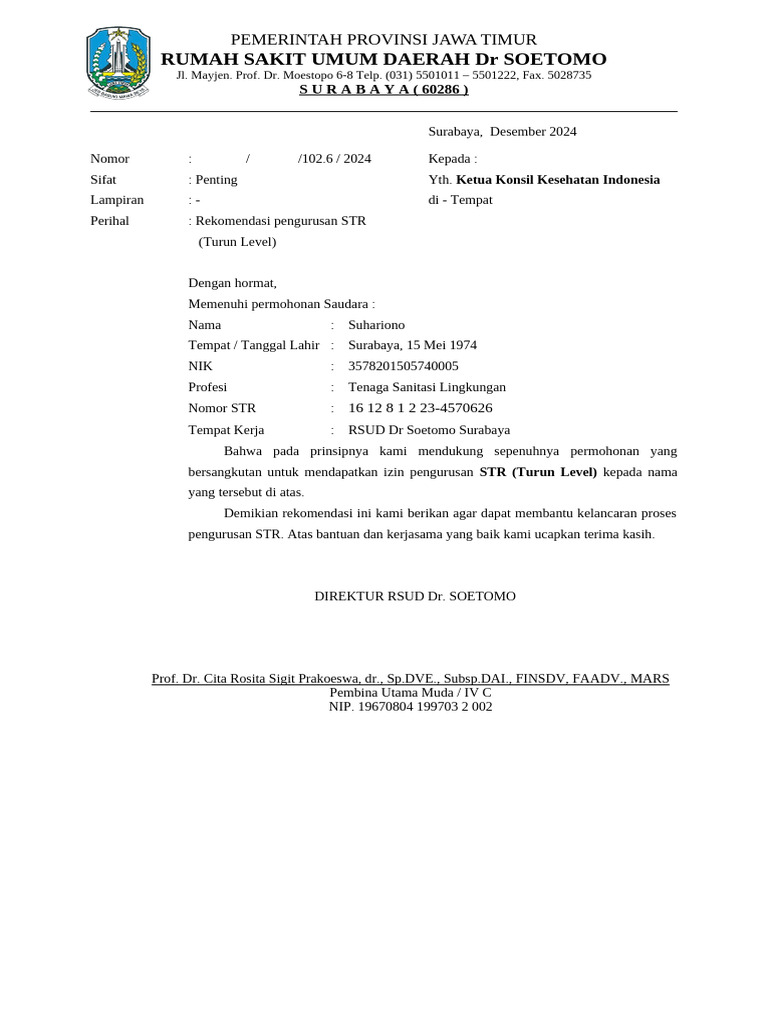 Rekomendasi pengurusan STR (Turun Level) | PDF