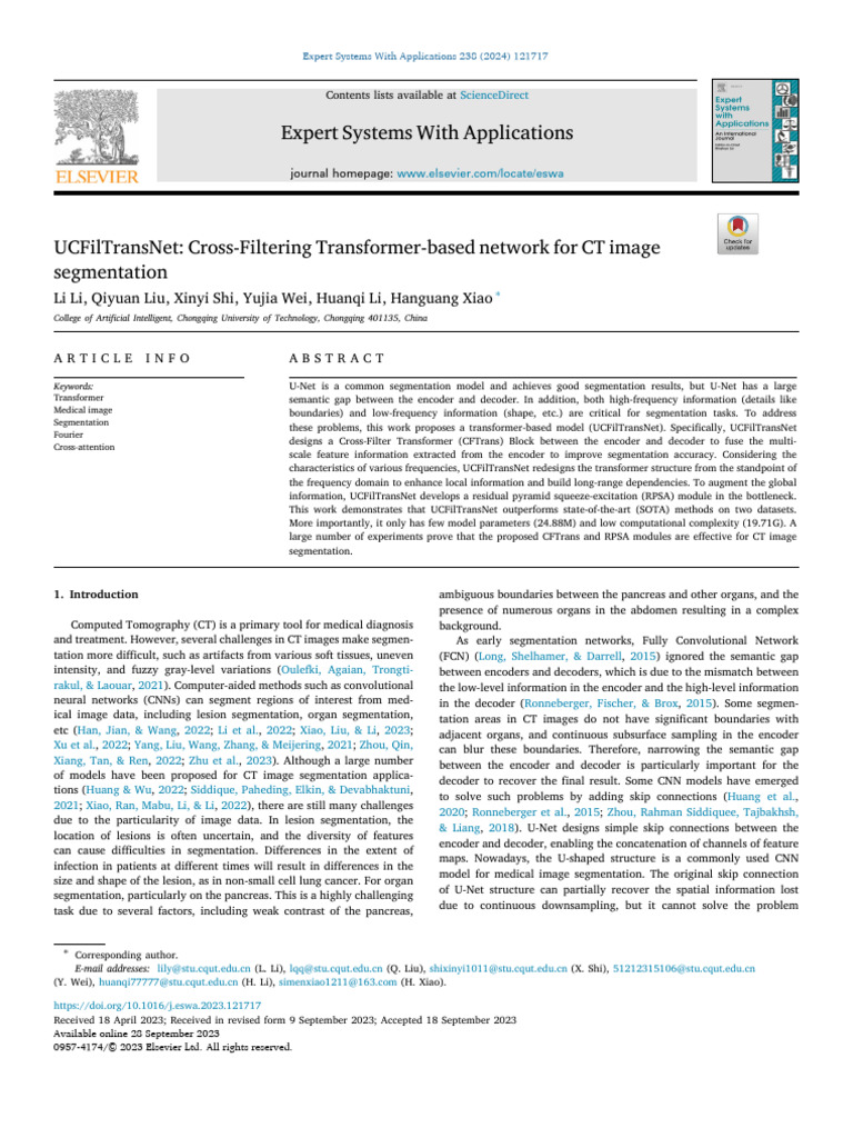 UCFilTransNet - Cross-Filtering Transformer-based Network for CT Image Segmentation (科研通-Ablesci ...