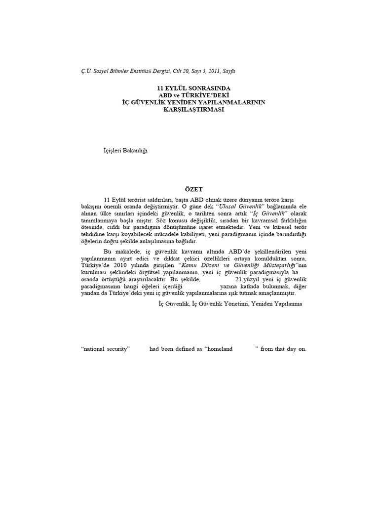 11 Eyl L Sonras Nda Abd Ve T Rkiye Deki G Venlik Yeniden Yap Lanmalar N N Kar La T R Lmas ...
