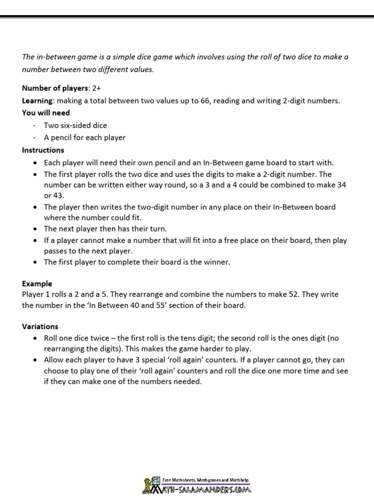 The in Between Game 1 | PDF