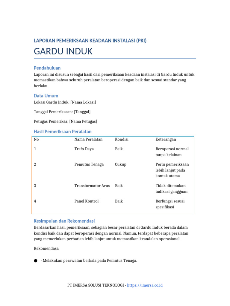 Contoh Laporan Pki Di Gardu Induk | PDF