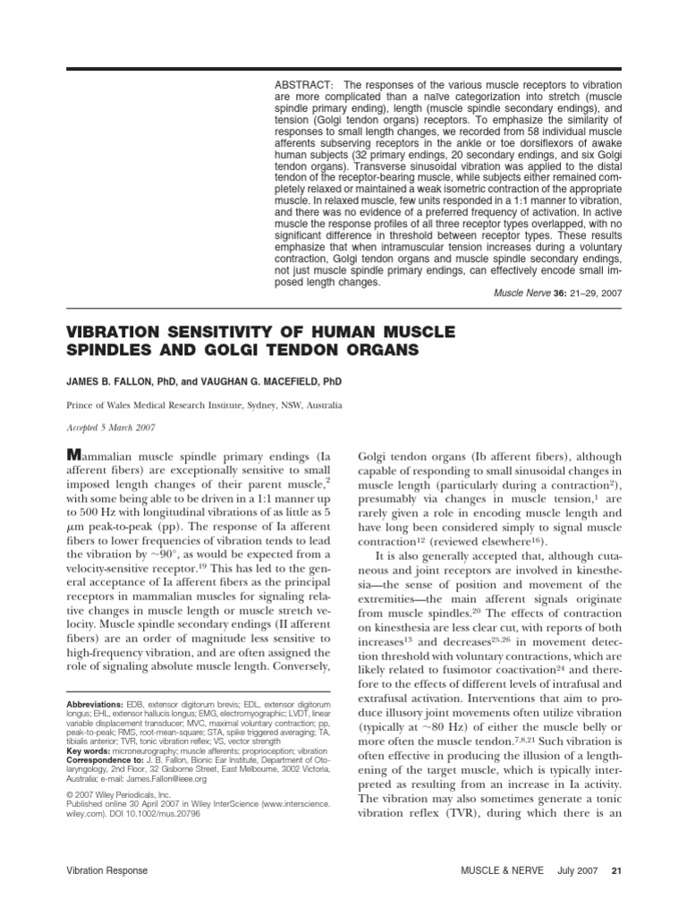 2007 - FALLON - Vibration Sensitivity of Human Muscle Spindle and Golgi ...