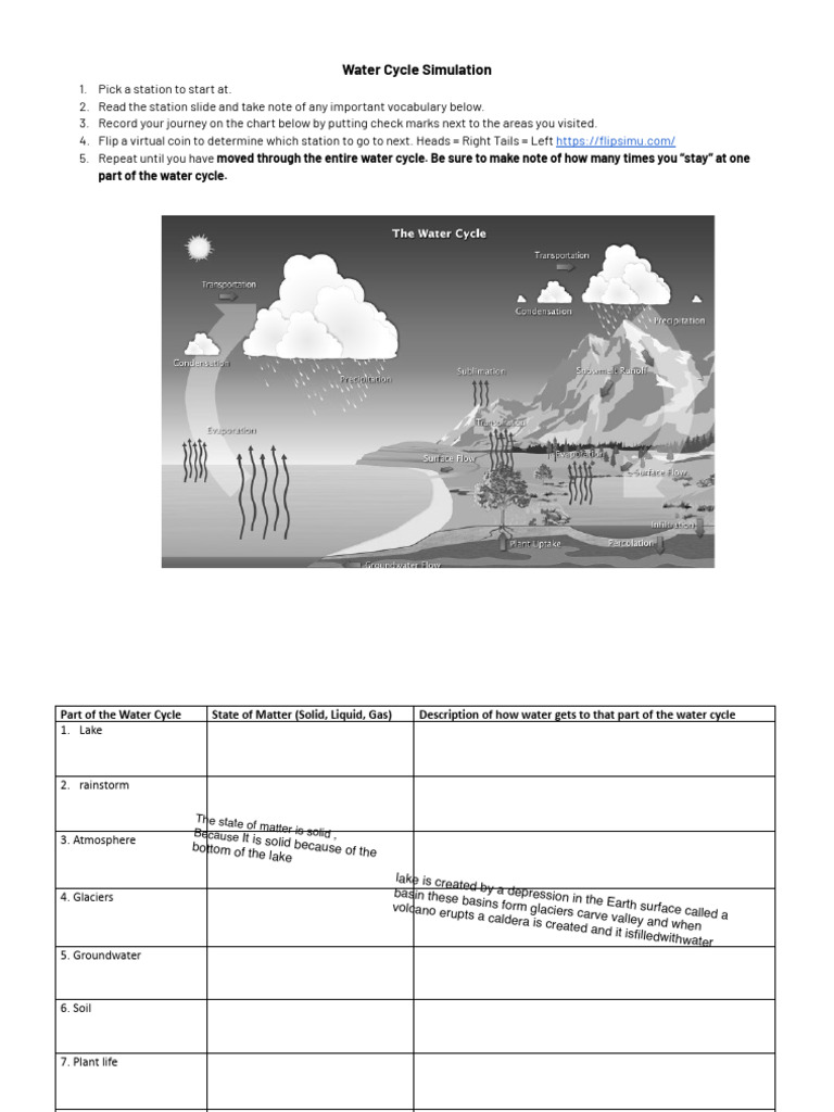 Water Cycle Simulation - Student Handout | PDF