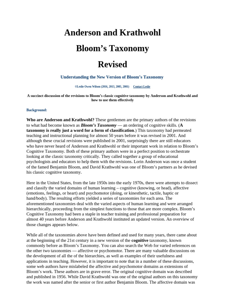 Anderson-and-Krathwohl_Revised-Blooms-Taxonomy | PDF | Knowledge ...