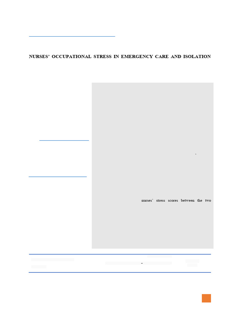 Nurses' Occupational Stress in Emergency Care and Isolation Wards After ...