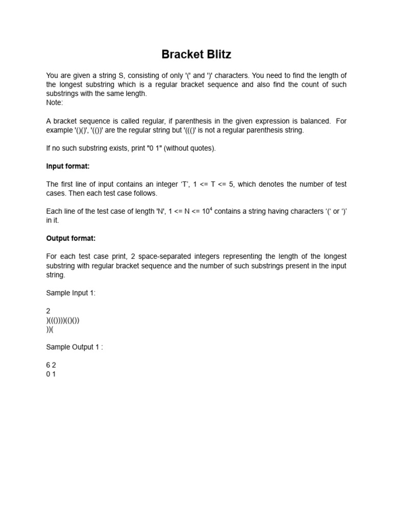 Longest Regular Bracket Substring | PDF