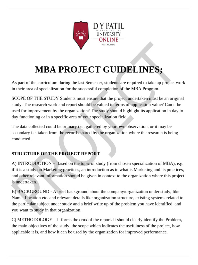 Mba Project Guidelines | PDF | Master Of Business Administration