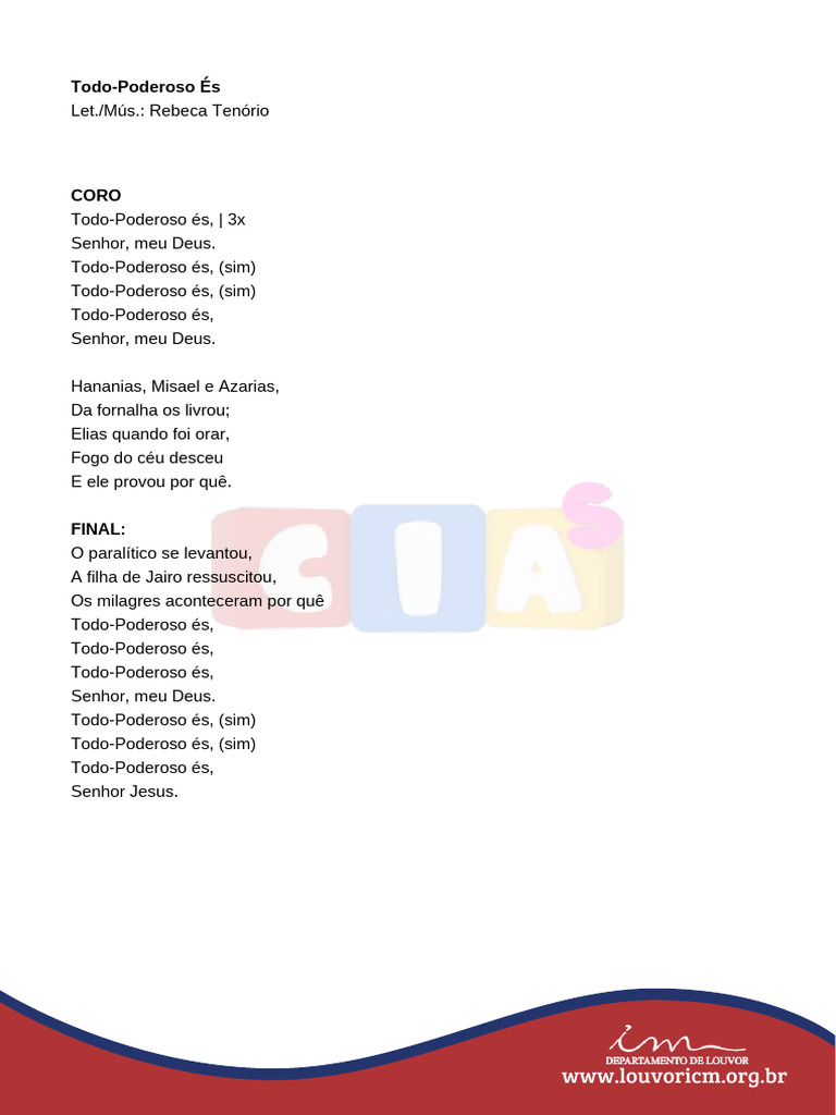 Todo-Poderoso És - Letra e Cifra CIAs | PDF