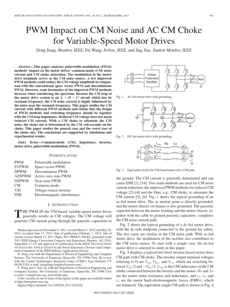 PWM Impact On CM Noise and AC CM Choke For Variable-Speed Motor Drives ...