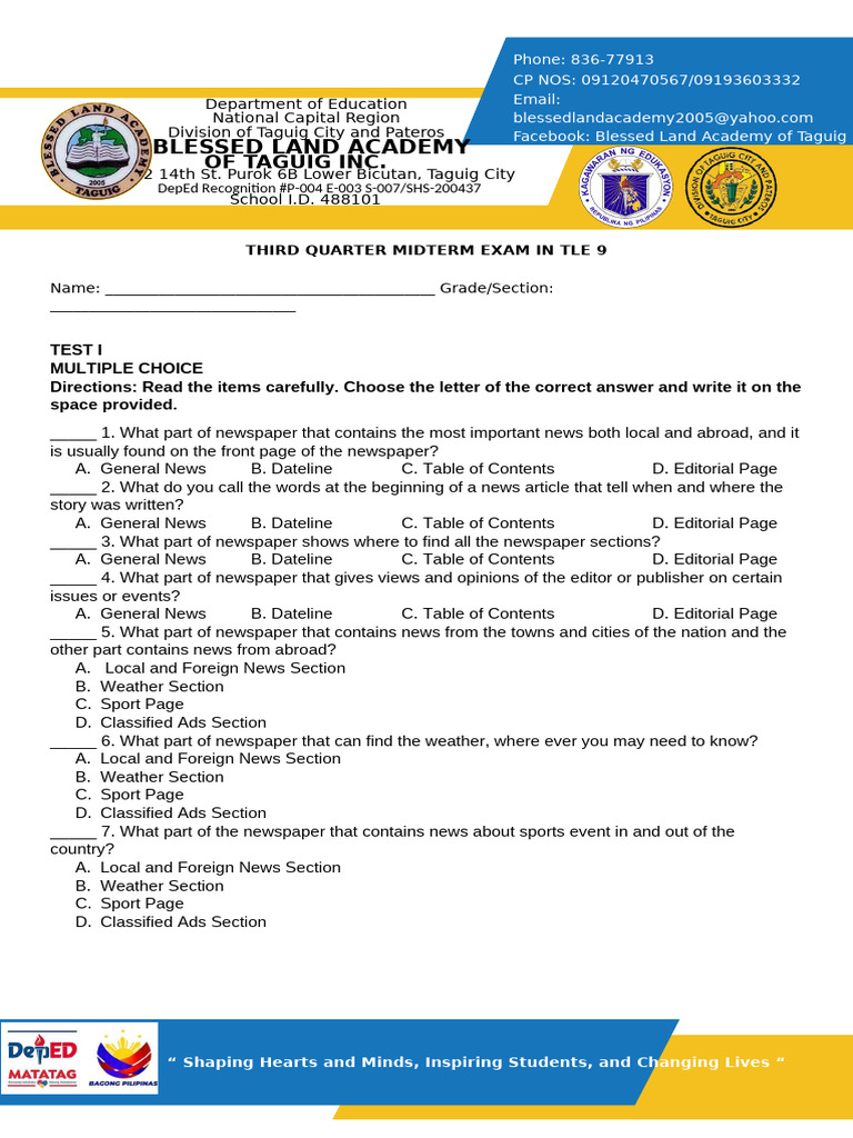 THIRD Grade 9 TLE - Copy - Copy - Copy - 111319 | PDF | Newspapers | News