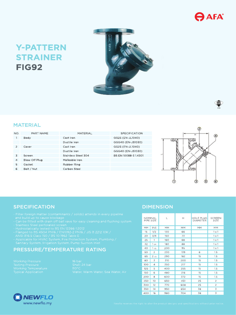 AFA FIG92 Y-Strainer | PDF