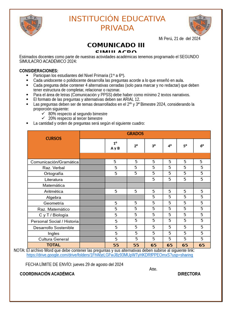 Comunicado de Ii Simulacro 2024 | PDF | Matemáticas