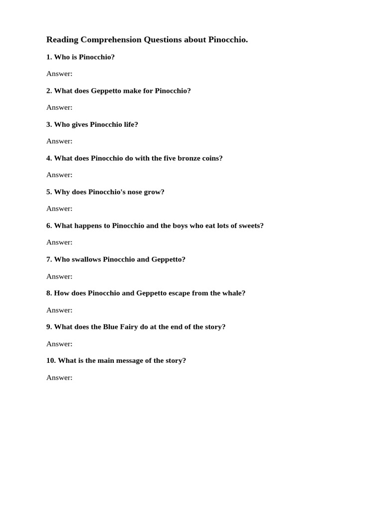 Reading Comprehension Questions About Pinocchio | PDF