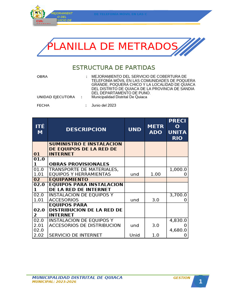 Planilla de Metrados | PDF | Telecomunicaciones