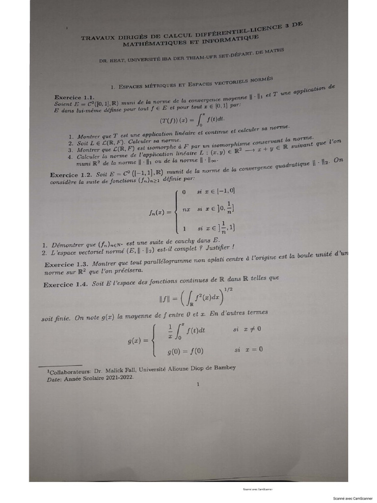 TD de Calcul Diff. Lmi3 Complet Avec Corrigés | PDF
