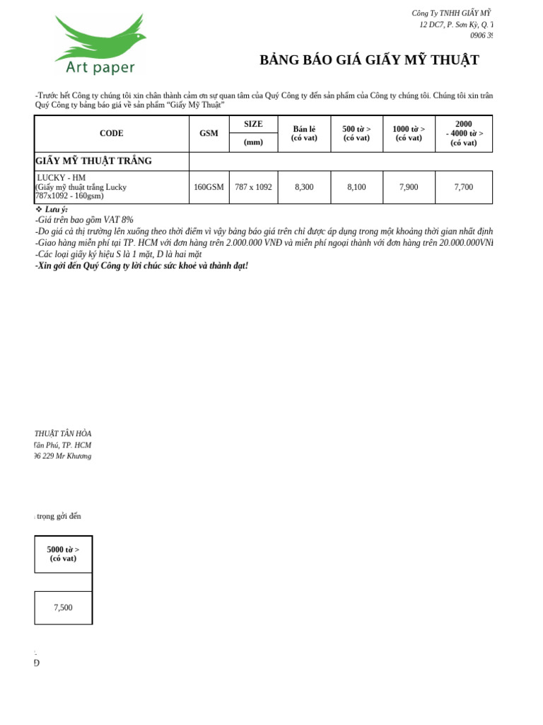 Bbg Giấy Mỹ Thuật Lucky Hm 160gsm - 2024 - Công Ty Zrp Printing Vn | PDF