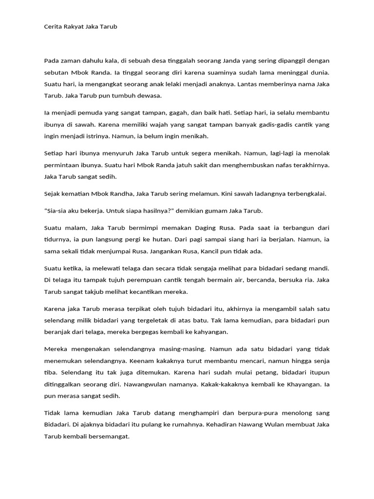 Legenda Jaka Tarub dan Bidadari | PDF