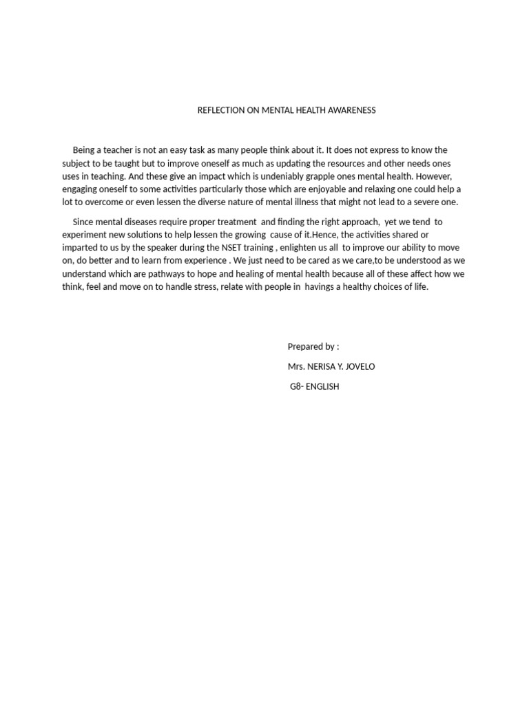 Mental Health Awareness for Teachers | PDF