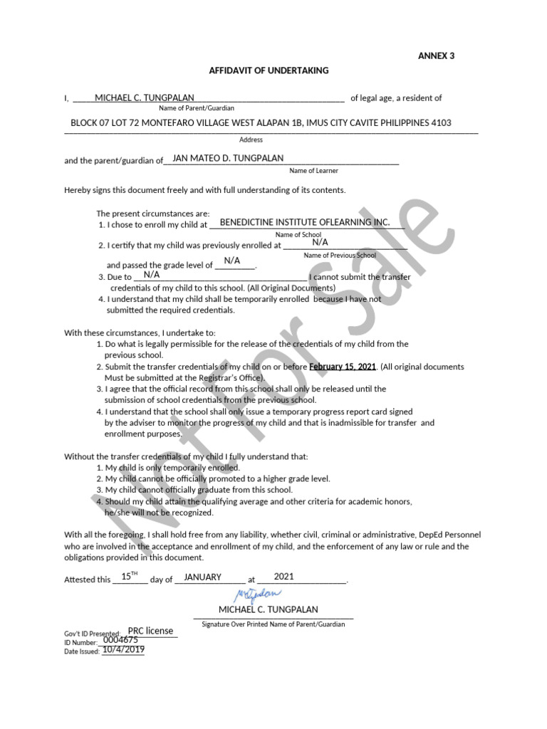 AFFIDAVIT-OF-UNDERTAKING | PDF | Justice | Crime & Violence