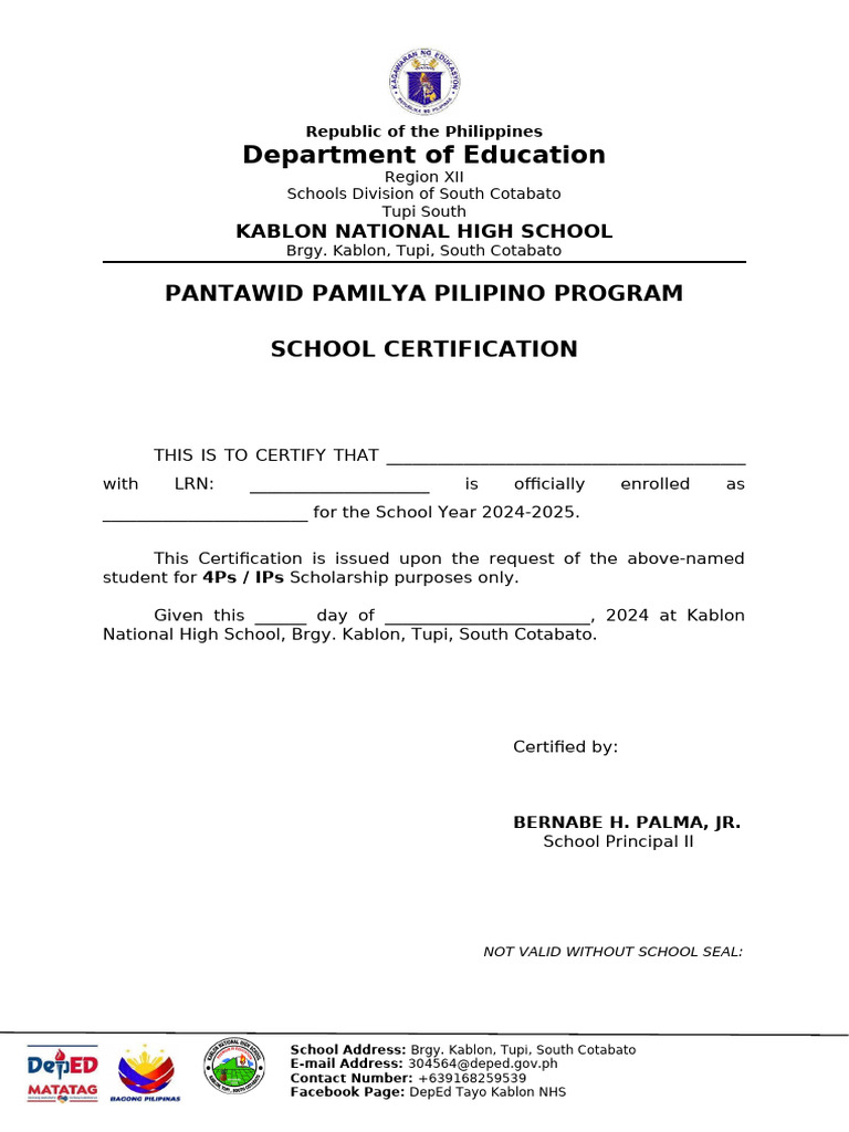 4Ps School Certification | PDF