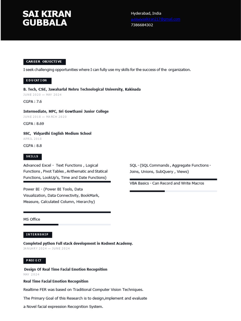 Sai Kiran (Data Analyst) | PDF