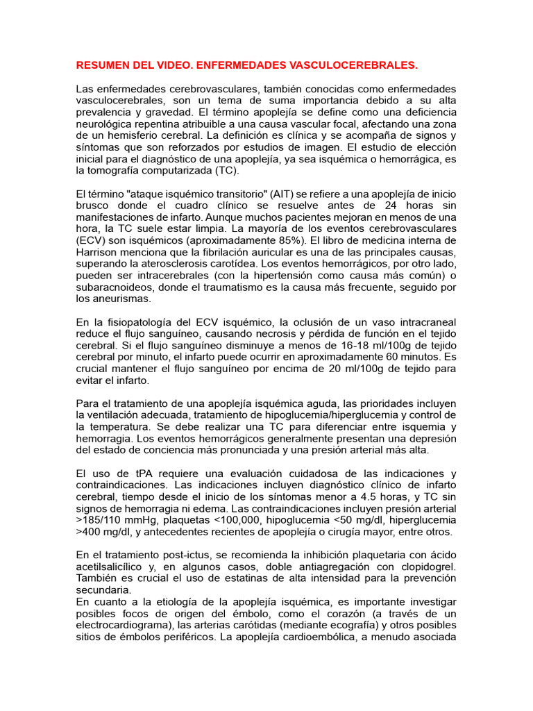 Enfermedades Vasculocerebrales: Apoplejía | PDF | Carrera | Isquemia