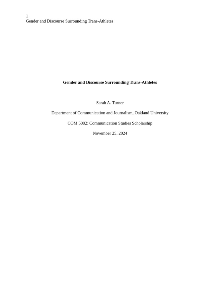 Gender and Discourse Surrounding Trans-Athletes | PDF | Gender | Gender ...