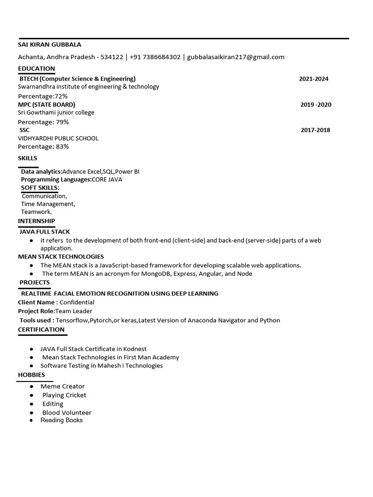 Resume of Sai Kiran Gubbala | PDF