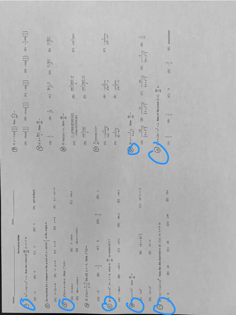 Blank Derivative Rules WS | PDF
