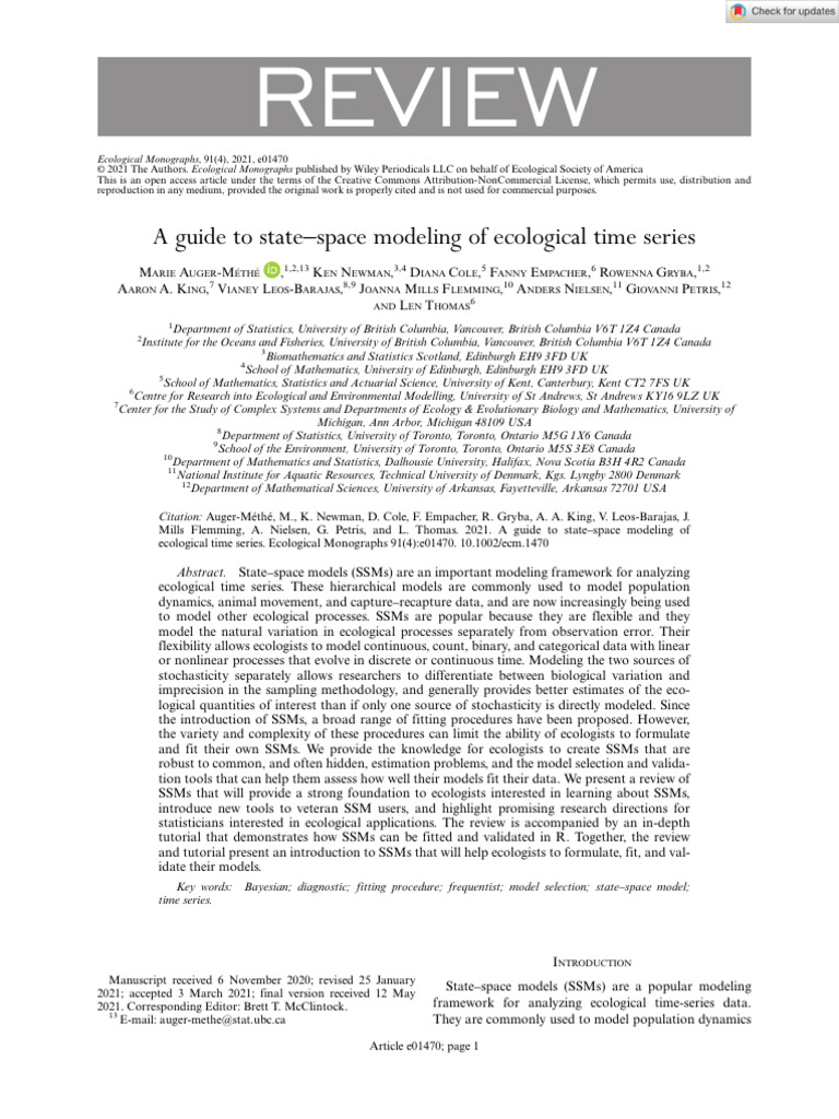 Ecological Monographs - 2021 - Auger‐Méthé - A guide to state space ... Ecological Monographs - 2021 - Auger‐Méthé - A guide to state space ...