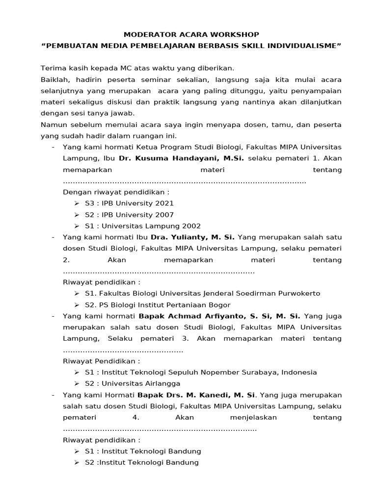 MODERATOR ACARA WORKSHOP | PDF