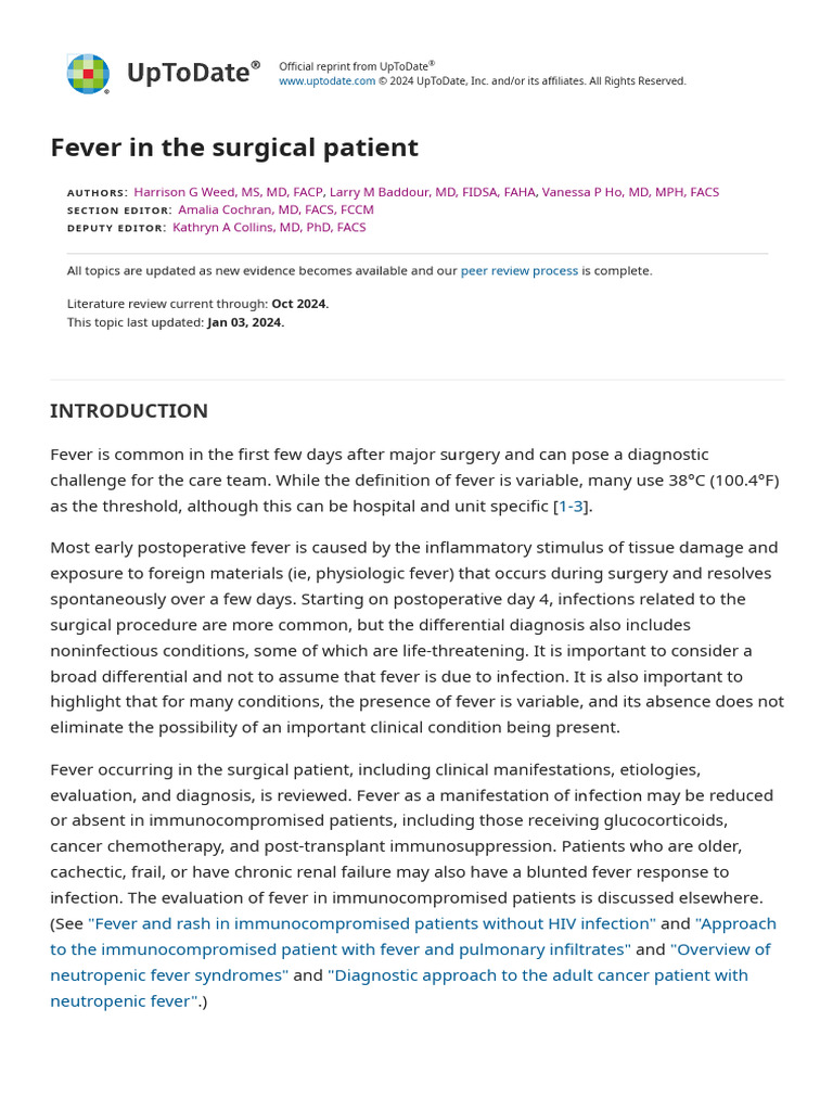 Fever in The Surgical Patient - UpToDate | PDF | Meningitis ...