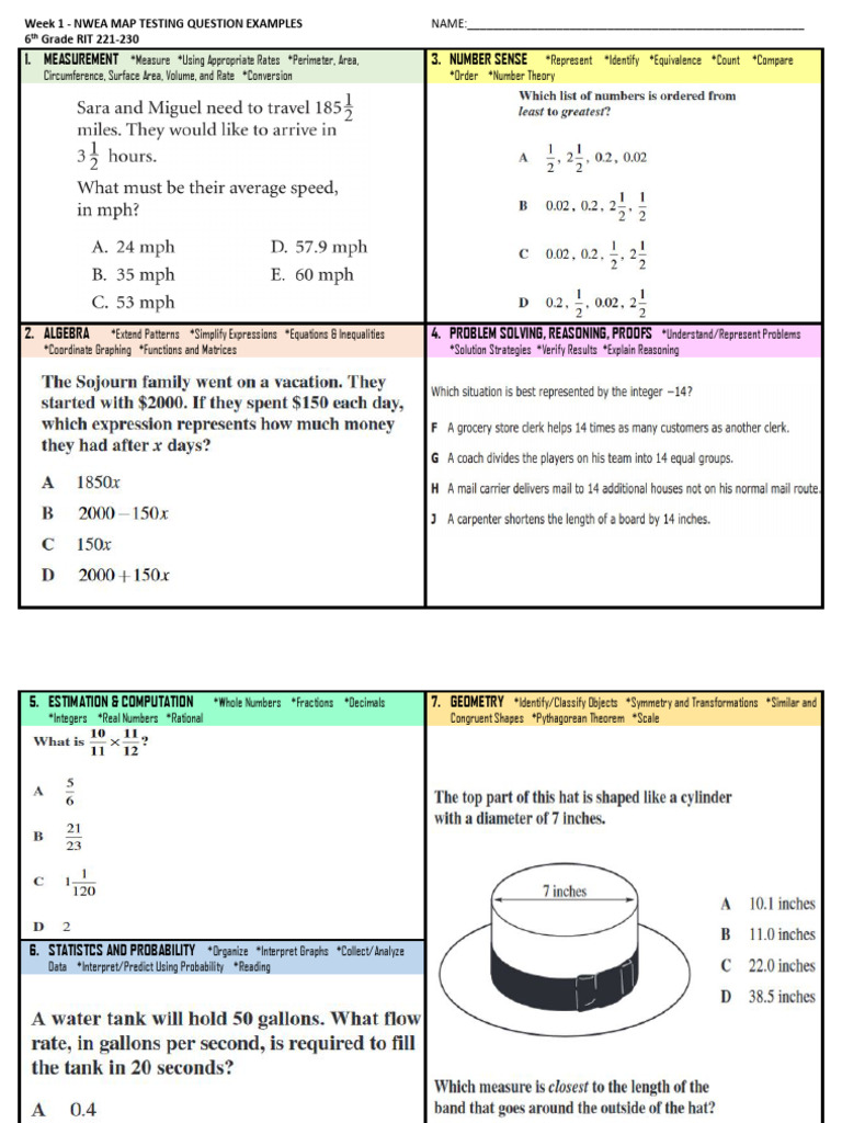 221-230 (6th Grade) Math NWEA MAP Application Quiz | PDF | Numbers ...