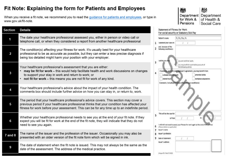 Patient Guide Explaining The Section of The Statement of Fitness For Work Med 3 Fit Note | PDF