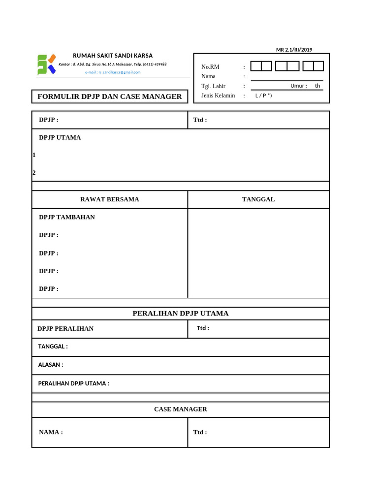 MR 2.1 Formulir DPJP Dan Case Manager | PDF