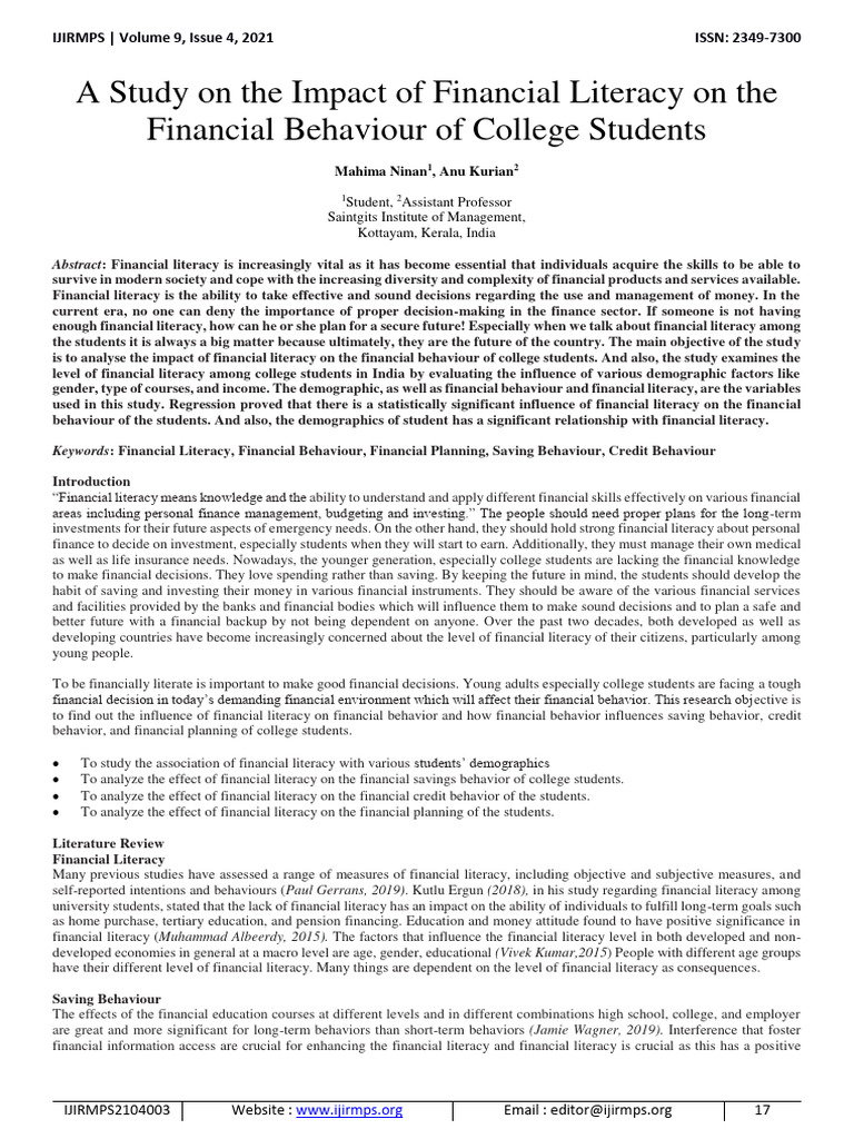 Financial Literacy's Impact on Students | PDF | Cronbach's Alpha ...