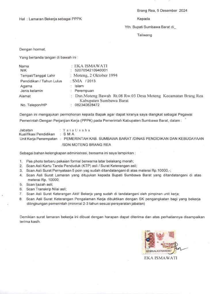 Suart Lamaran Eka | PDF