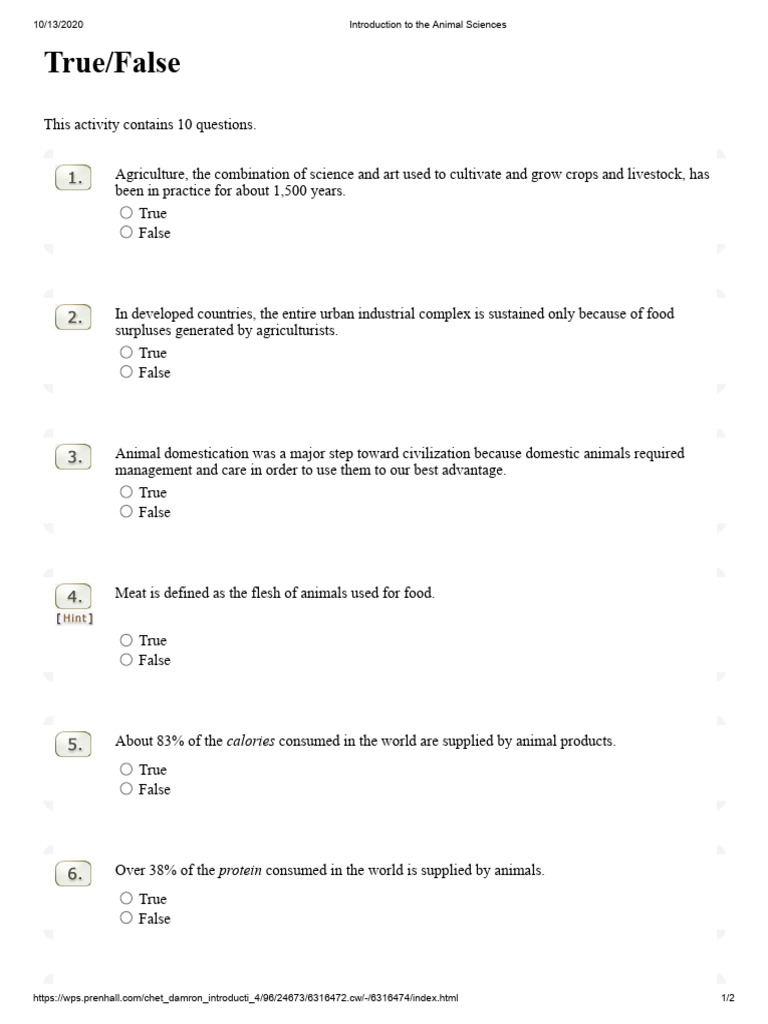 Introduction to Animal Sciences Quiz | PDF | Foods | Meat