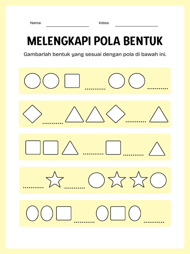 Kuning Ilustratif Melengkapi Pola Bentuk Lembar Kerja | PDF