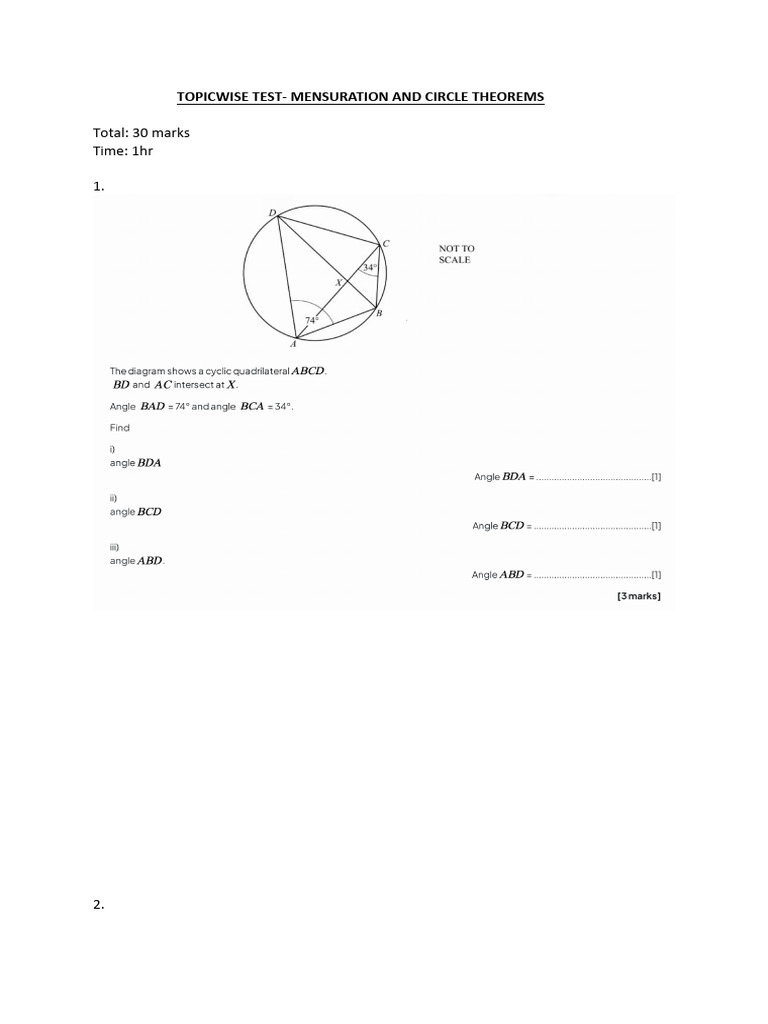 TOPICWISE TEST - Circle Theorems & Mensuration | PDF