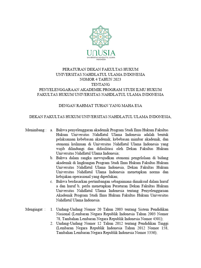 Perdek 4 Th 2023 Perubahan Panduan Akademik Prodi Hukum | PDF